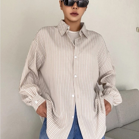 Tops | Beige Button Up Blouse | Poshmark